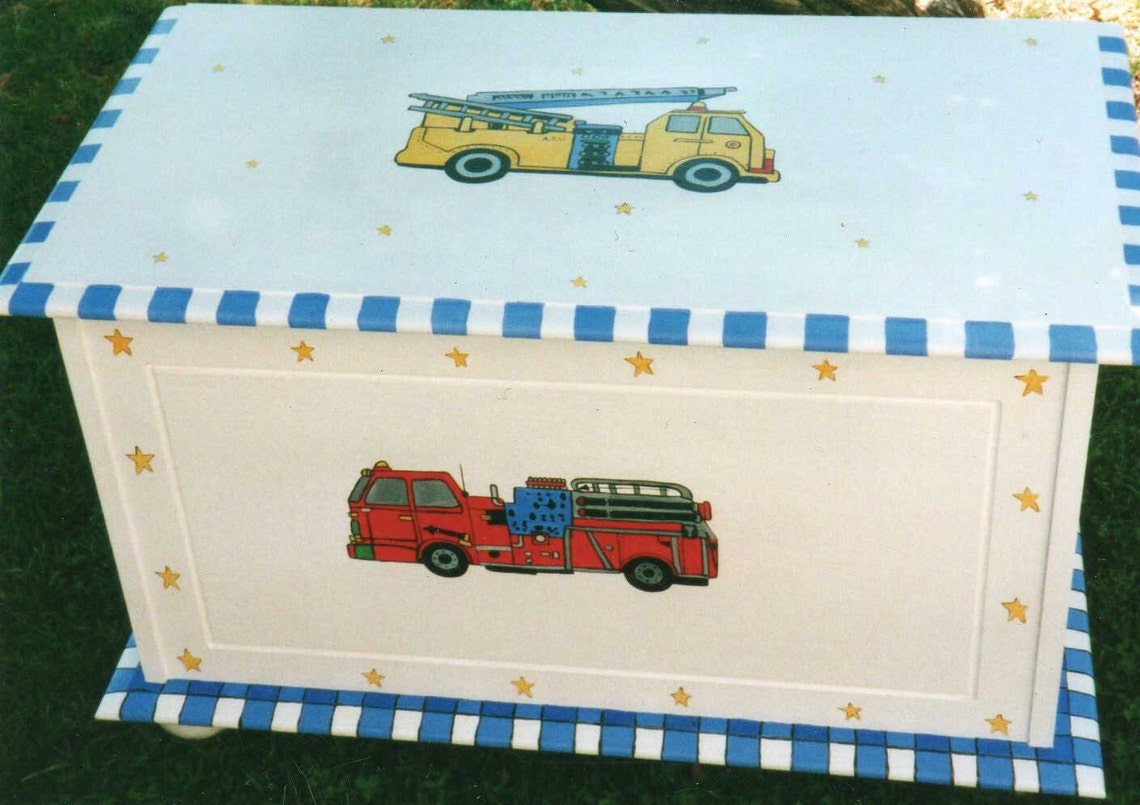 Hand Painted Kids Furniture, Firetruck Toy Box, Hand Painted Toy Box ...