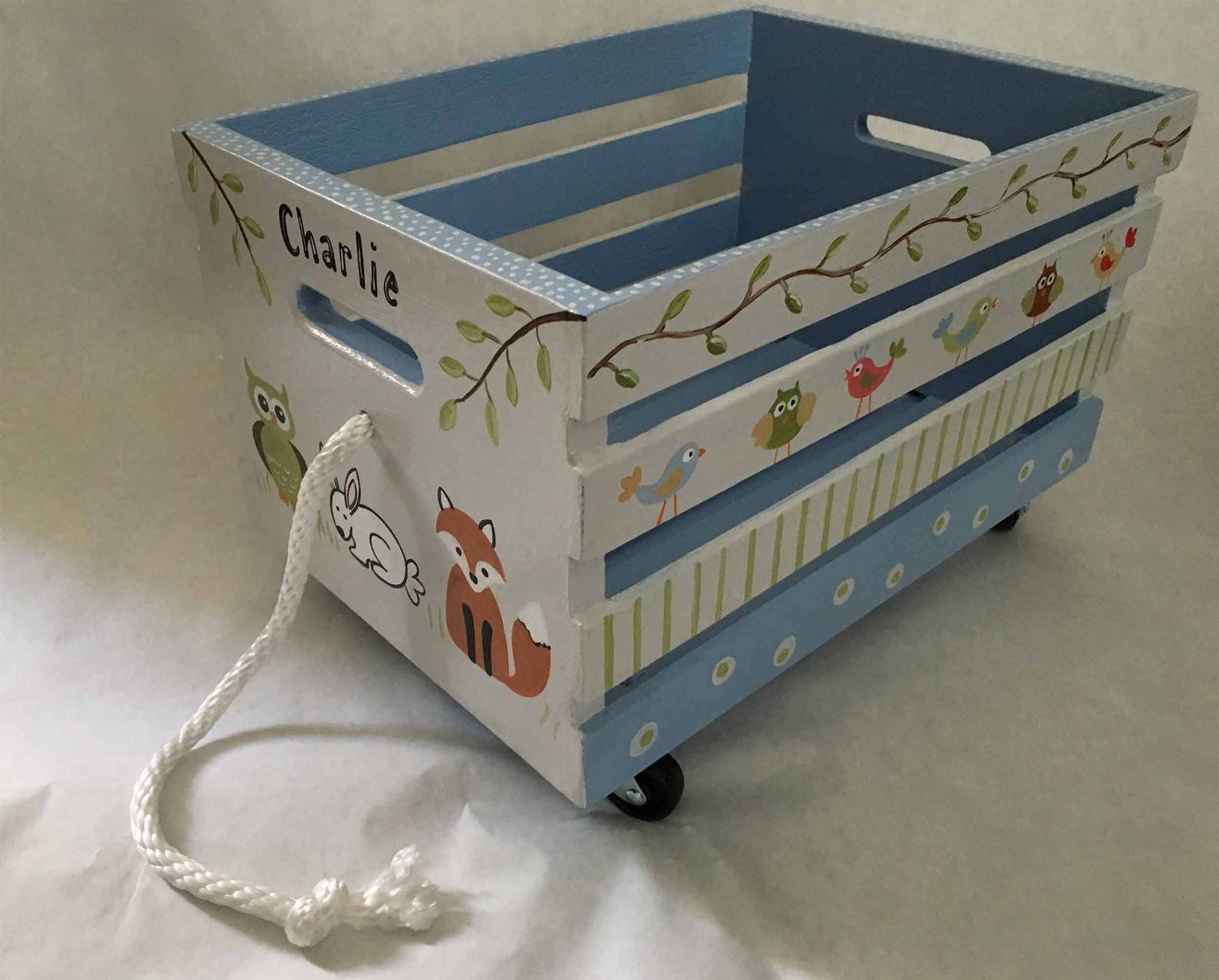 Woodlands Toy Box Crate Book Crate Hand Painted Kids | Etsy