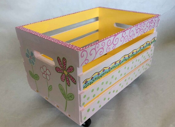 Hand Painted Crate Toy Box Book Box Kids Bookcase Crate - Etsy