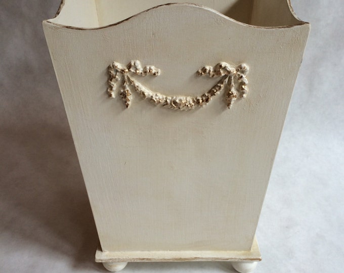 Waste Basket, Shabby Chic Trash Can, Hand Painted Waste Basket, and ...
