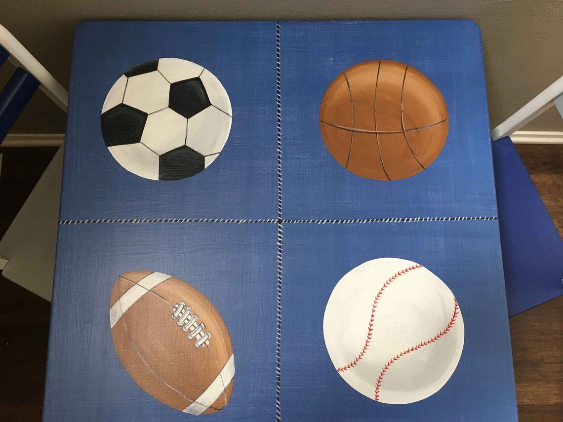 Sports Table & Chair Set, Hand Painted Children's Furniture, Boys Table ...