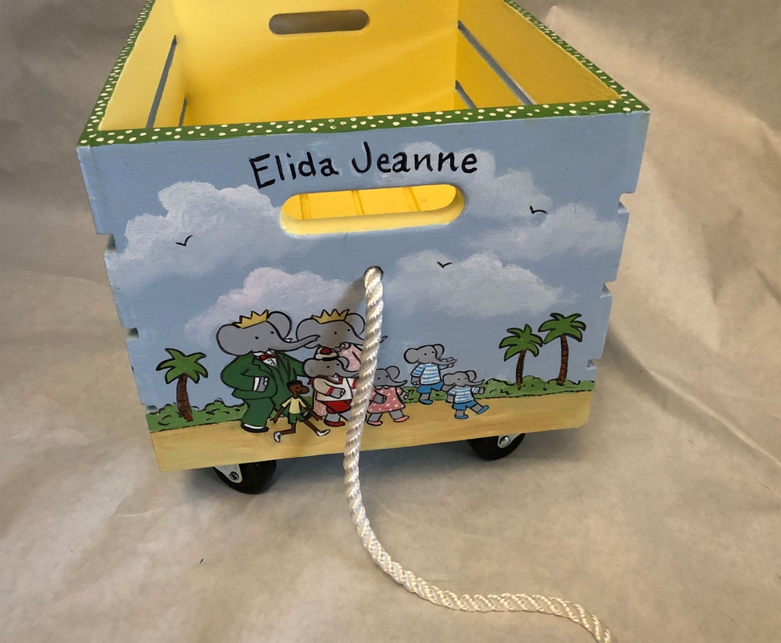 Babar Book Crate, Toy Box Crate, Hand Painted Book and Toy Box Storage ...