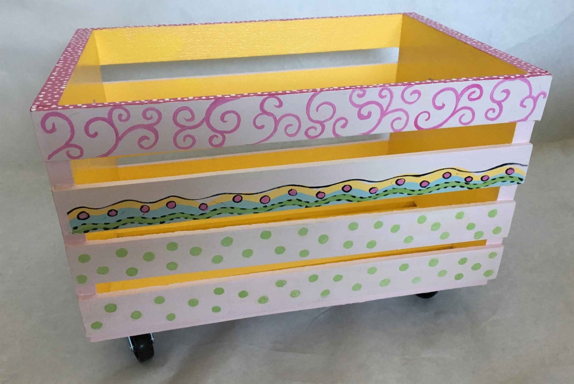 Hand Painted Crate Toy Box Book Box Kids Bookcase Crate - Etsy