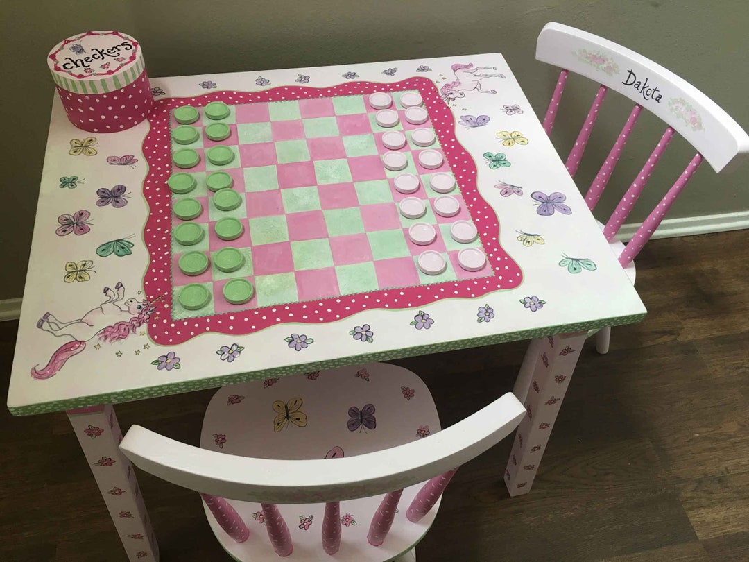 Kids Checkers Table Set, Hand Painted Kids Table Sets, Childrens Table ...