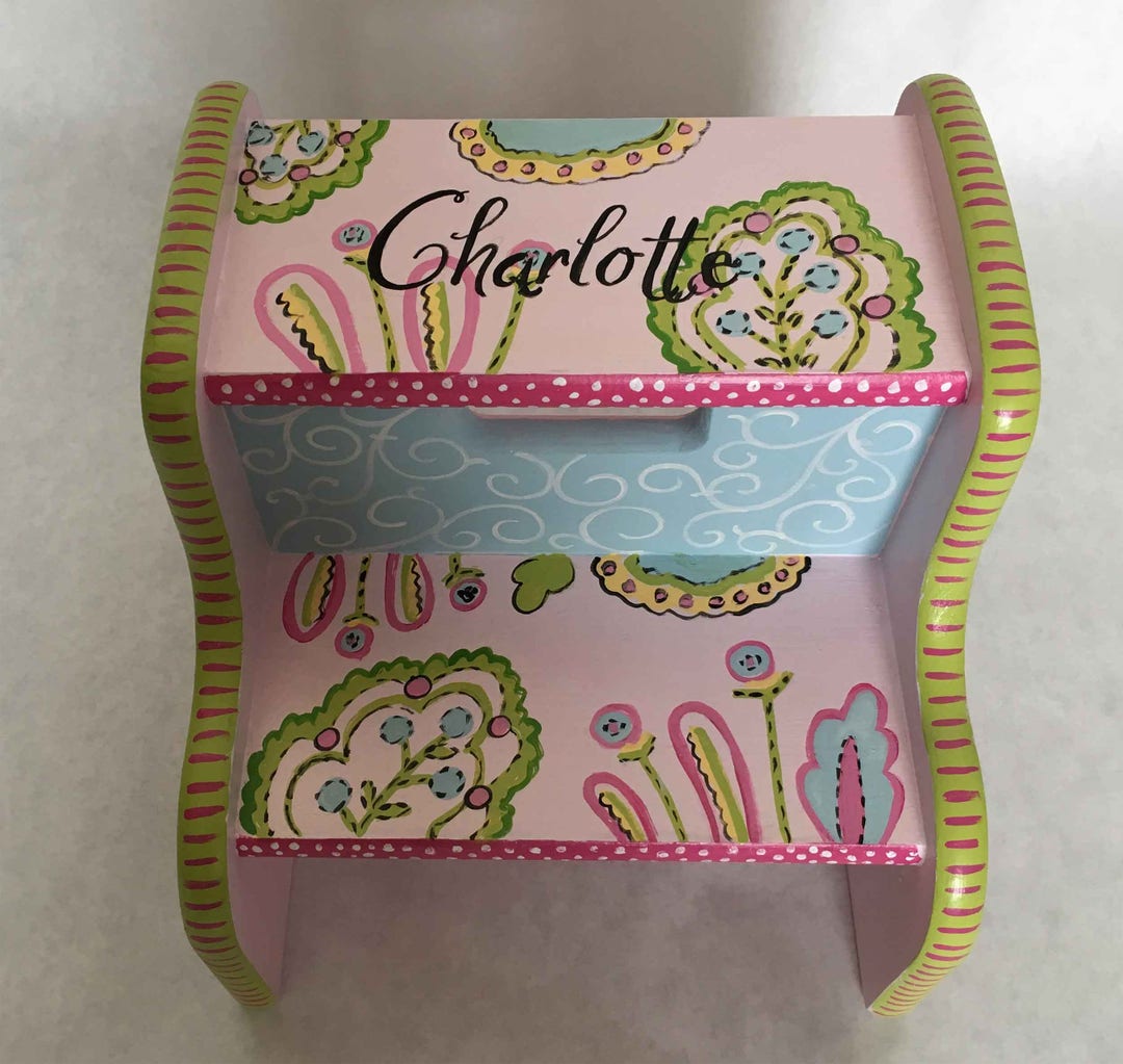 Hand Painted Step Stool, Girls Step Stool, Painted Child's Step Stool ...