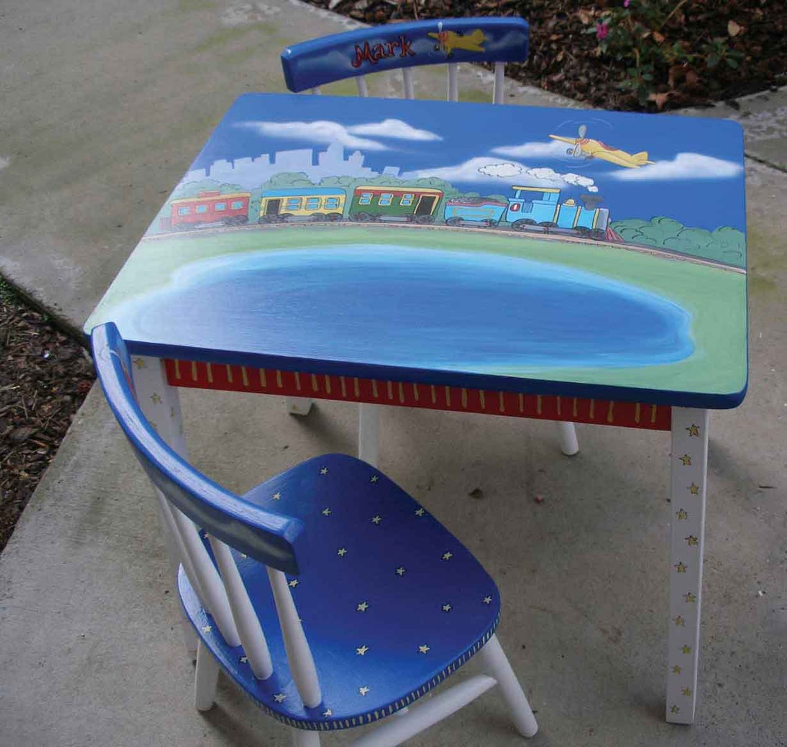 Train Table, Hand Painted Train Table, Kids Painted Furniture, Kids ...