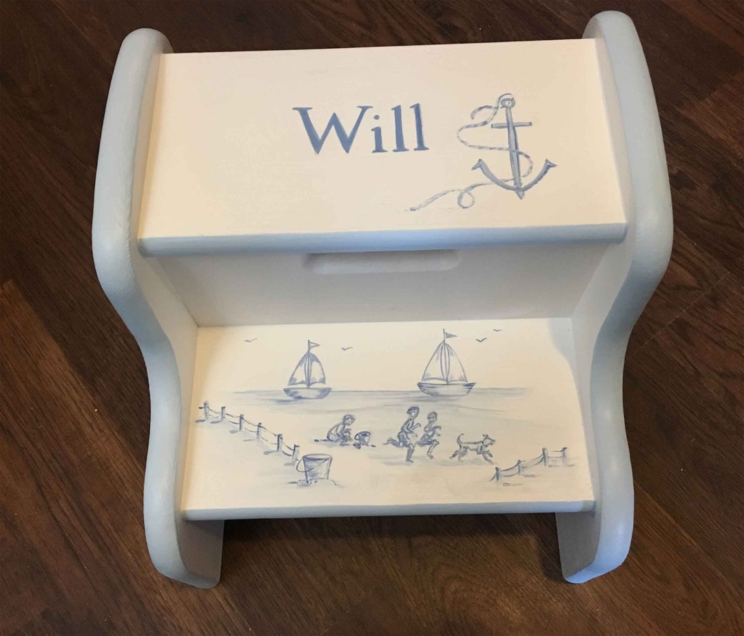 Hand Painted Step Stool, Kids Painted Step Stools, Sail Boats Step ...