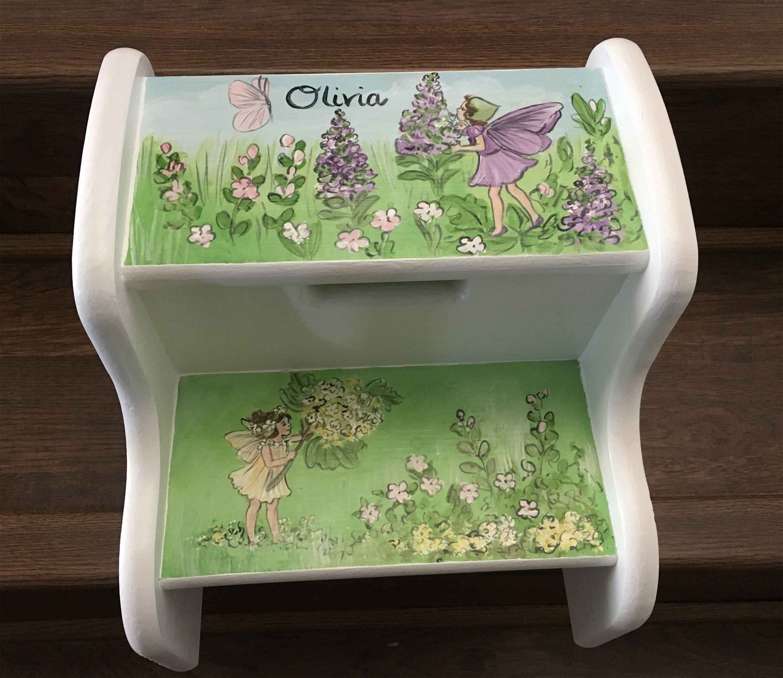 Garden Fairies Step Stool, Wood Step Stool, Custom Painted Step Stool ...