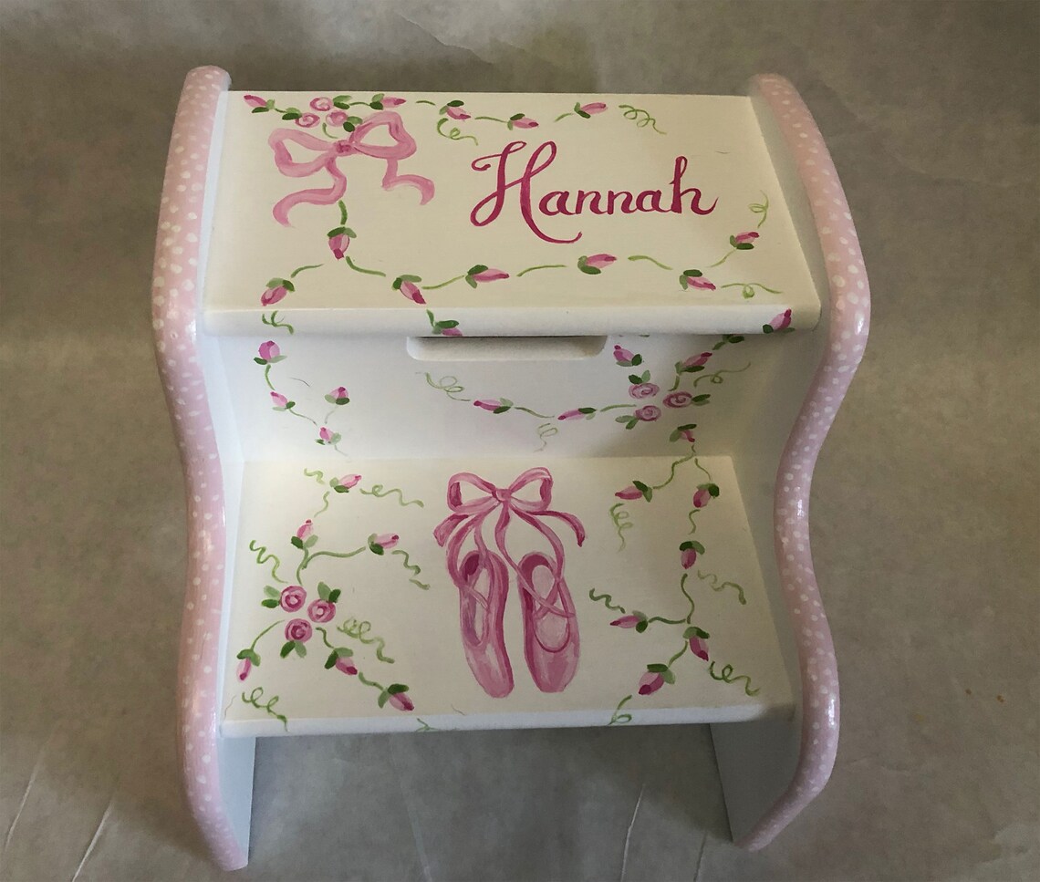 Ballet Step Stool, Pink Ballet Slippers Step Stool, Hand Painted Kids ...