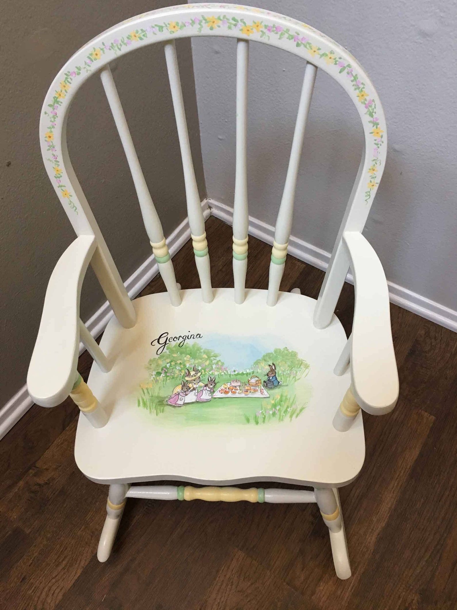 Bow back child's rocker bunny rocking chair hand painted | Etsy