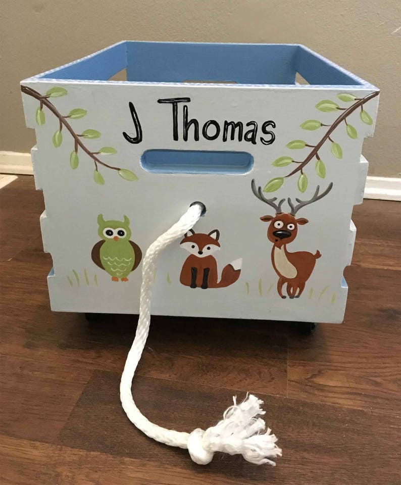 Woodlands Toy Box Crate Book Crate Hand Painted Kids | Etsy