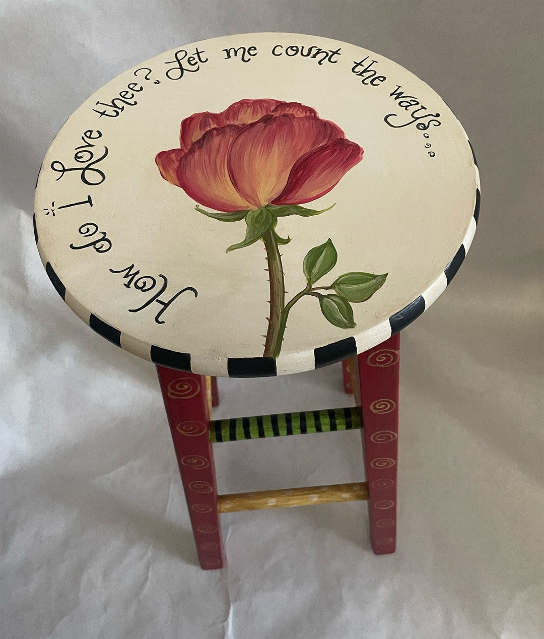 Hand Painted Bar Stool, Rose Bar Stool, Flower Bar Stool - Etsy