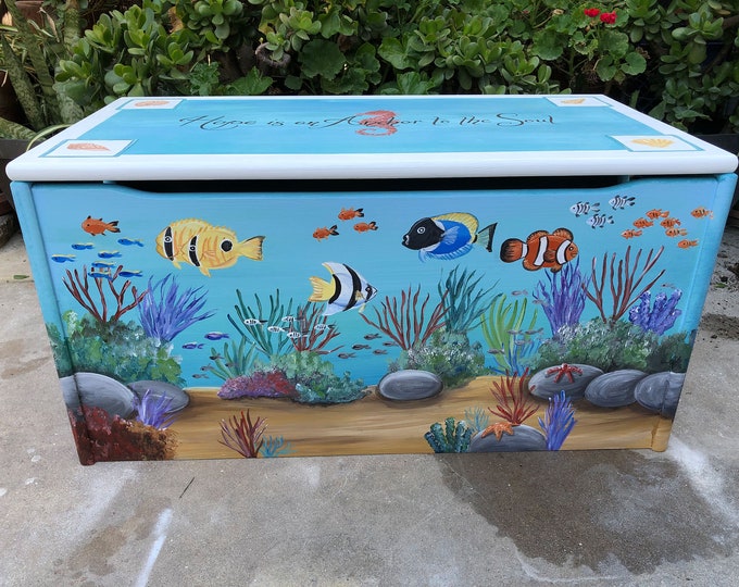 Fish Toy Box, Hand Painted Storage Chest, Children's Painted Furniture ...