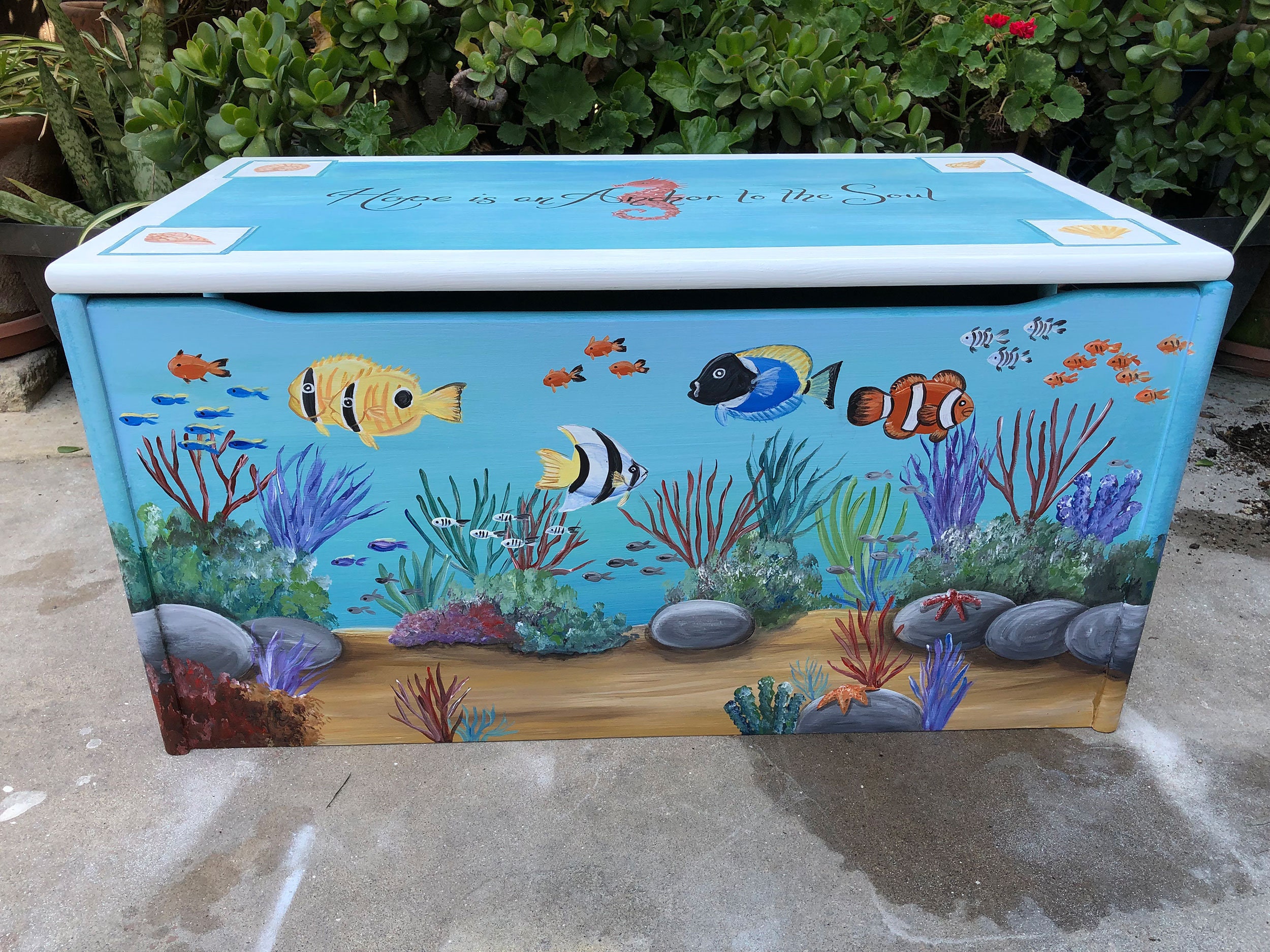 Fish toy box hand painted storage chest children's | Etsy