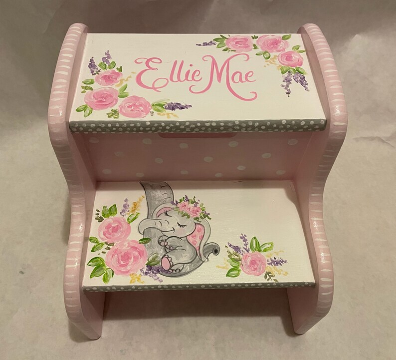 Pink Elephant Step Stool Kids Step Stools Hand Painted Step - Etsy