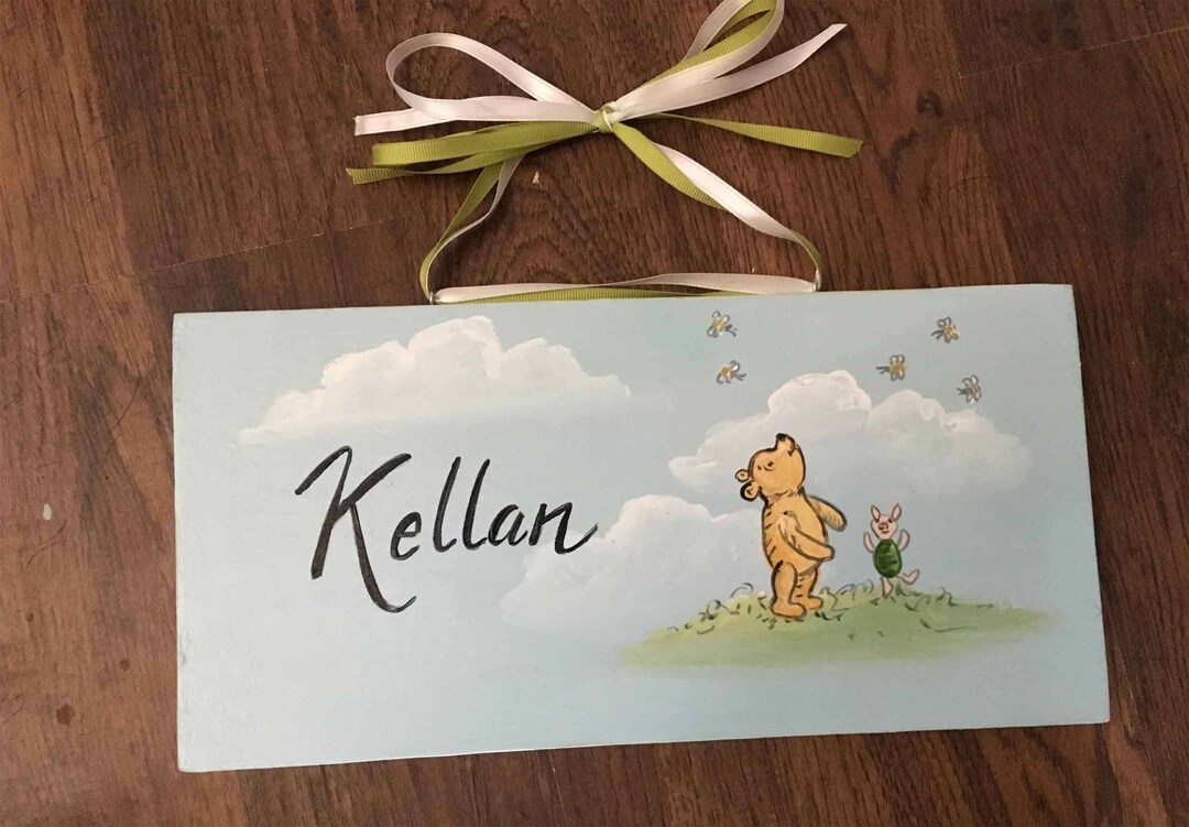 Pooh Name Sign, Child's Hand Painted Name Plaque, Kids Door Sign ...