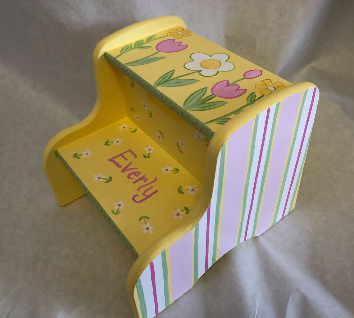 Step Stool, Hand Painted Flower Step Stool, Kids Step Stool, Kids ...
