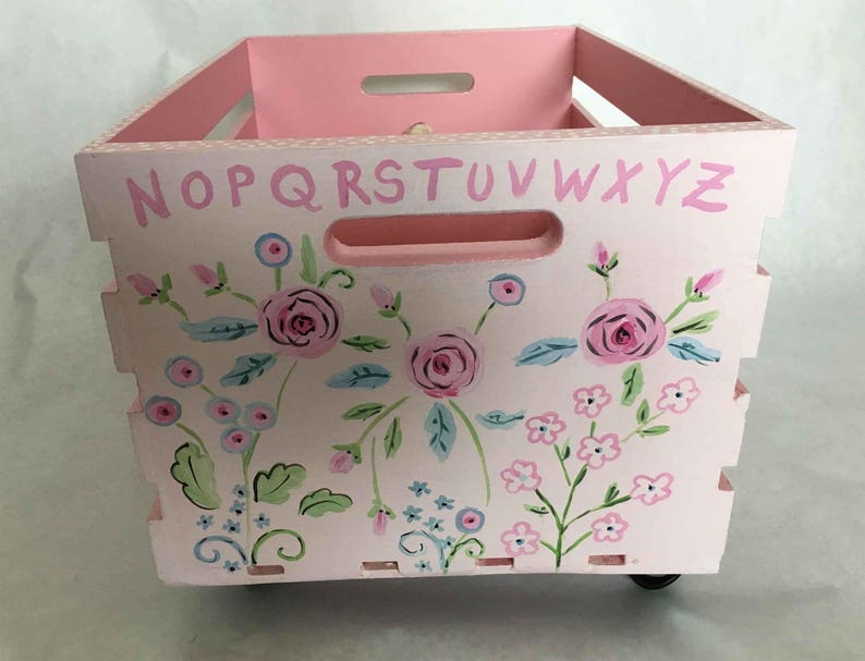 Pink Flower Crate Toy Box Crate Book Box Kids Crate Toy Box | Etsy