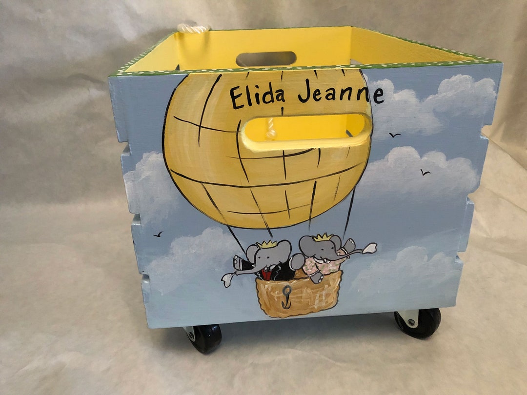 Babar Book Crate, Toy Box Crate, Hand Painted Book and Toy Box Storage ...