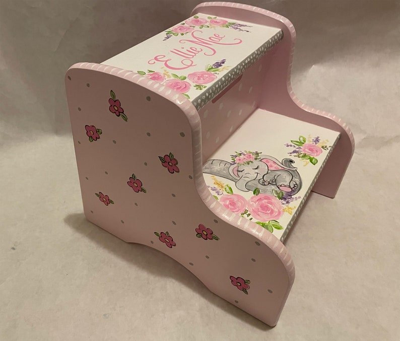 Pink Elephant Step Stool Kids Step Stools Hand Painted Step - Etsy