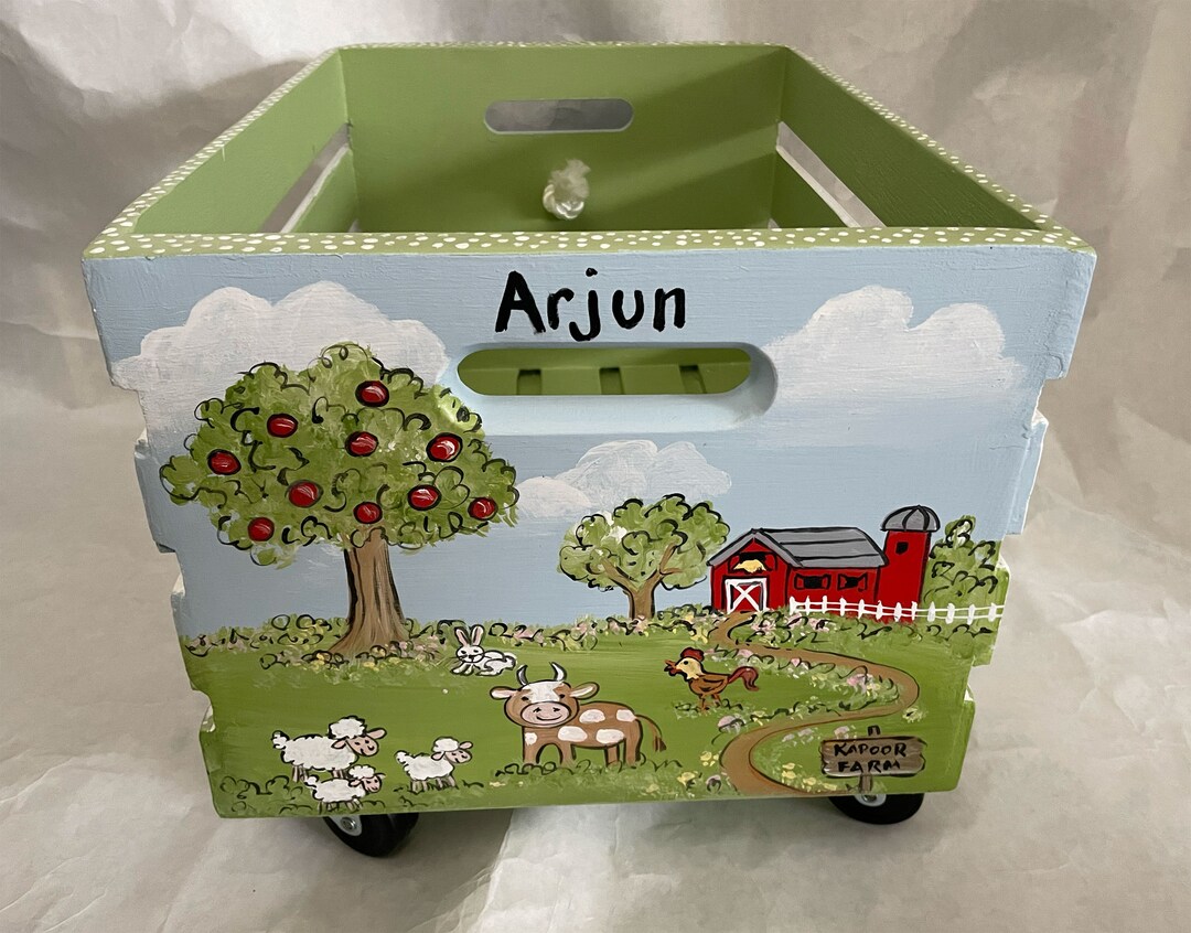 Book Crate, Painted Toy Box Crate, Hand Painted Kids Furniture, New ...