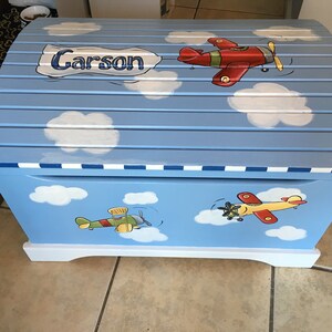 Airplane Toy Box, Painted Toy Chest, Children's Toy Box, Hand Painted ...