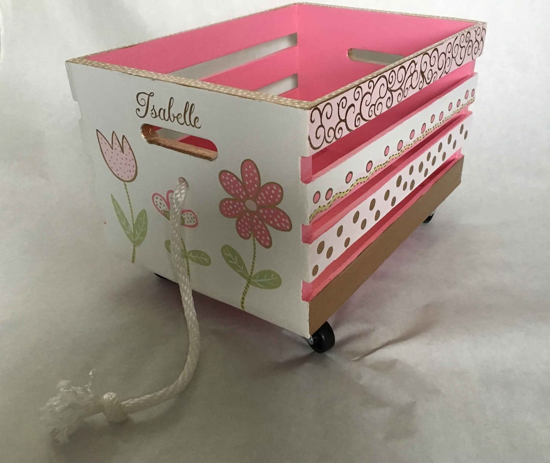 Painted Flower Book Box Crate, Hand Painted Toy Box Crate, Baby Shower ...
