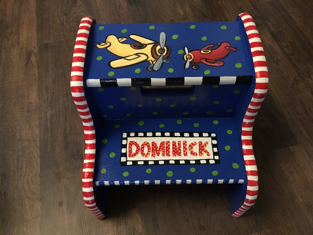 Hand Painted Kids Airplane 2 Step Stool, Kids Painted Furniture ...