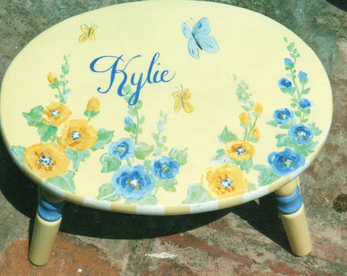 Yellow Flower Step Stool, Oval Step Stool, Hand Painted Step Stool ...