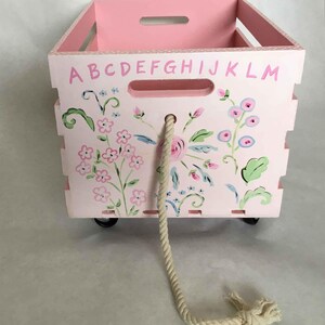 Pink Flower Crate Toy Box, Crate Book Box, Kids Crate Toy Box, Girls ...