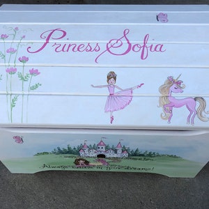 Princess Toy Box, Hand Painted Toy Box, Girls Toy Box, Hand Painted Toy ...