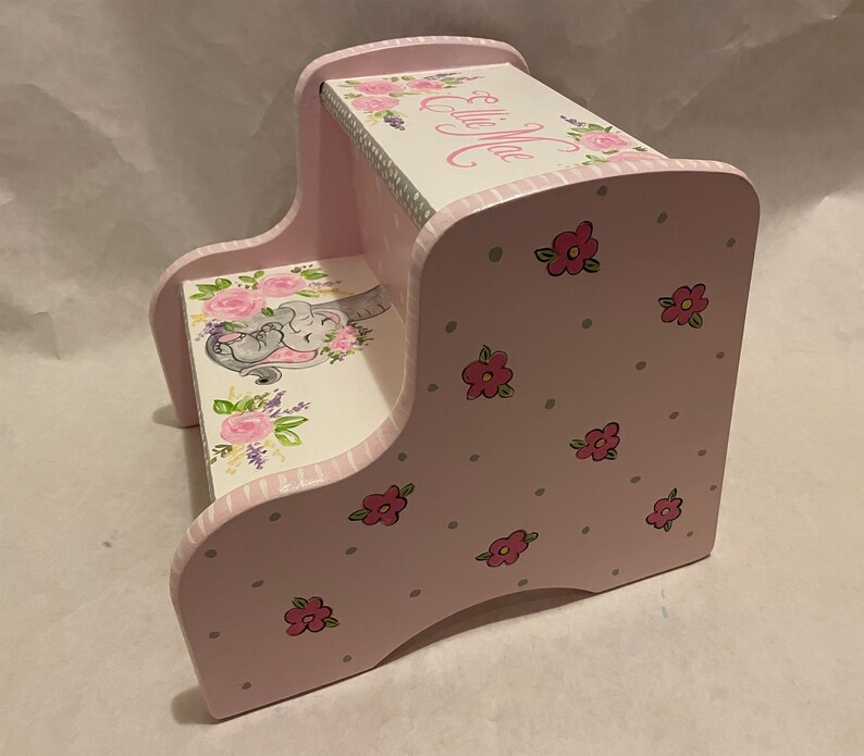 Pink Elephant Step Stool Kids Step Stools Hand Painted Step - Etsy
