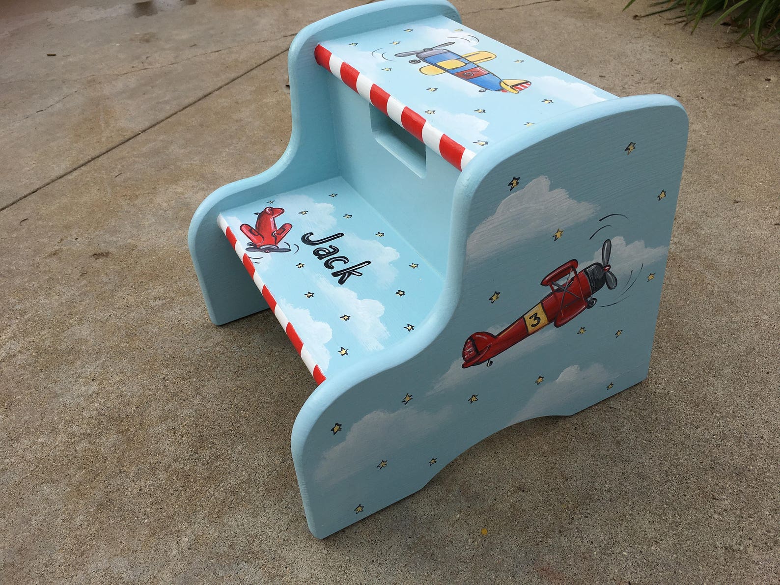 Bi-plane Step Stool, Hand Painted Kids Step Stools, Personalized Step ...