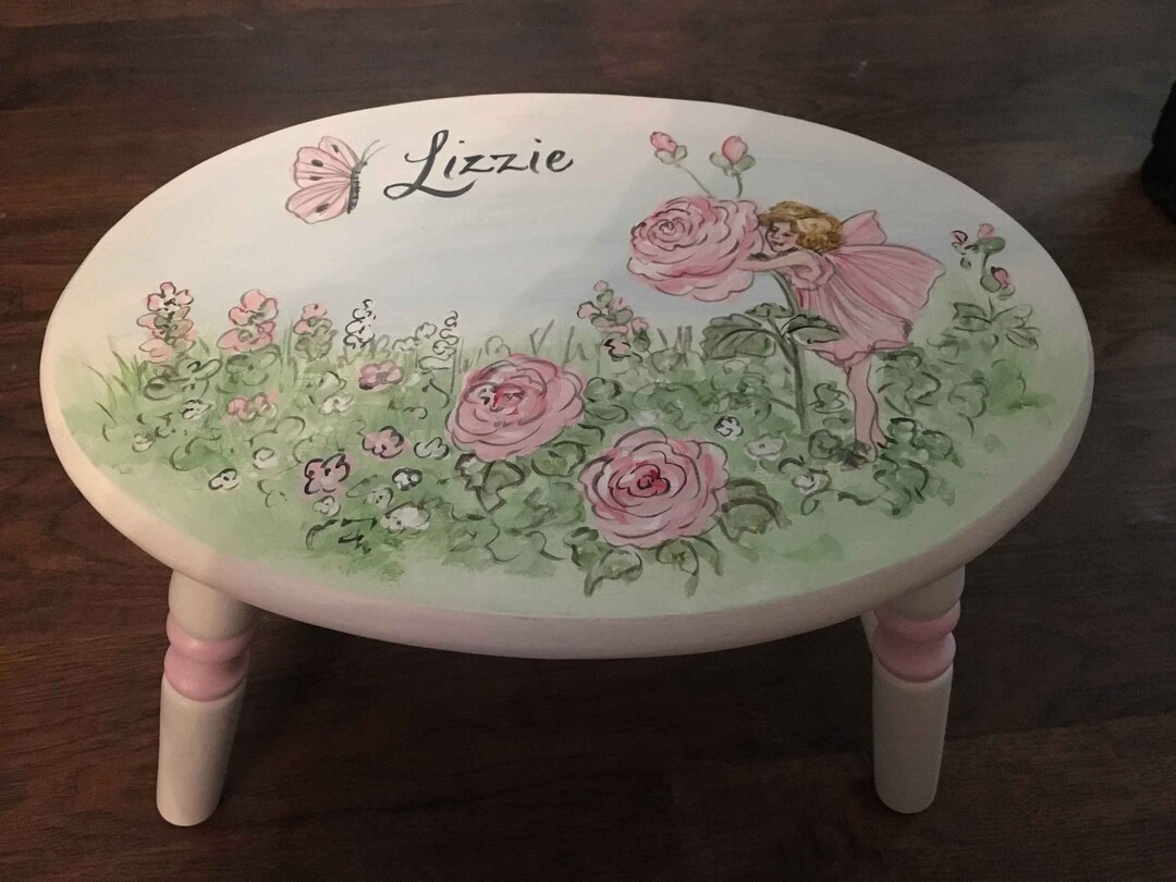 Pink Fairy Oval Step Stool, Hand Painted Step Stools, Kids Step Stools ...