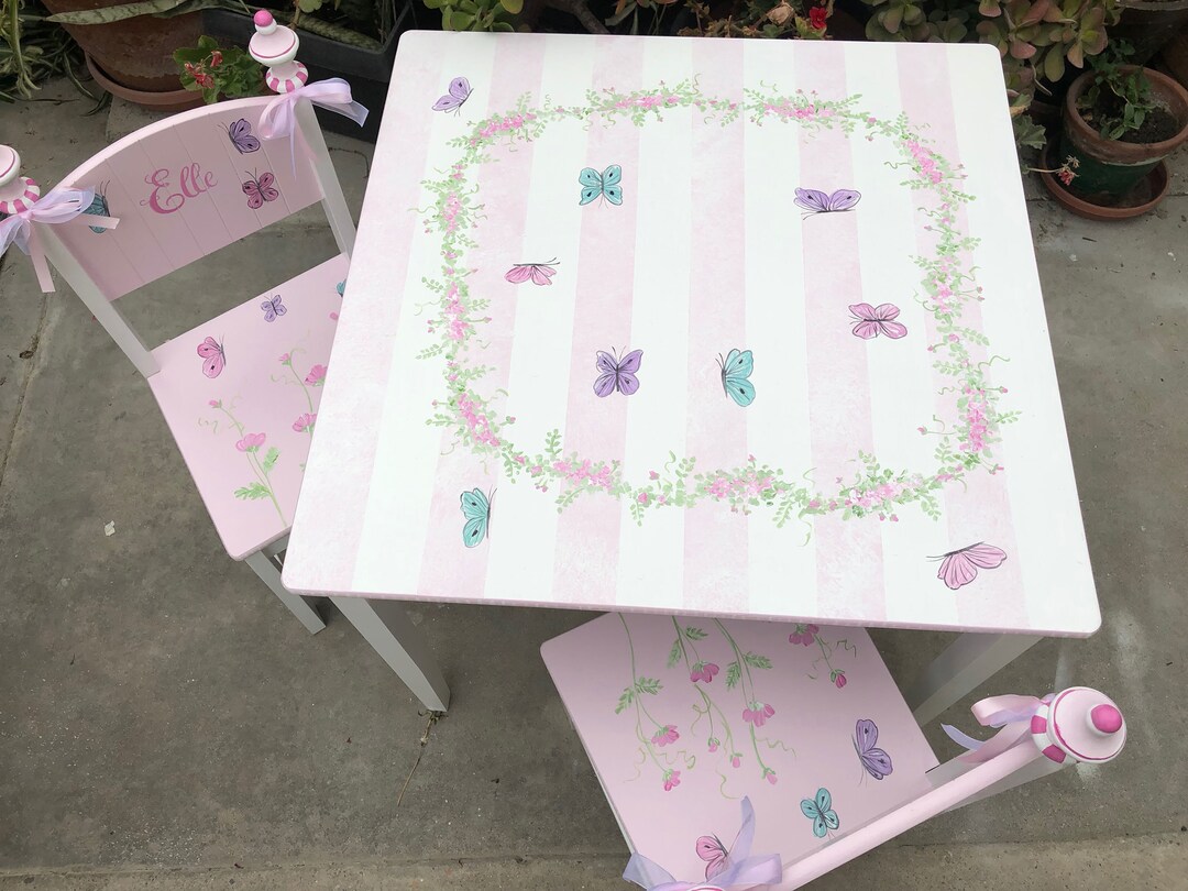 Hand Painted Kids Table Sets, Butterfly Table and Chairs, Children's ...