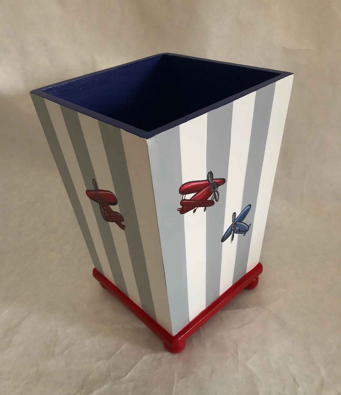 Airplane Waste Basket Boys Waste Basket Hand Painted Waste | Etsy
