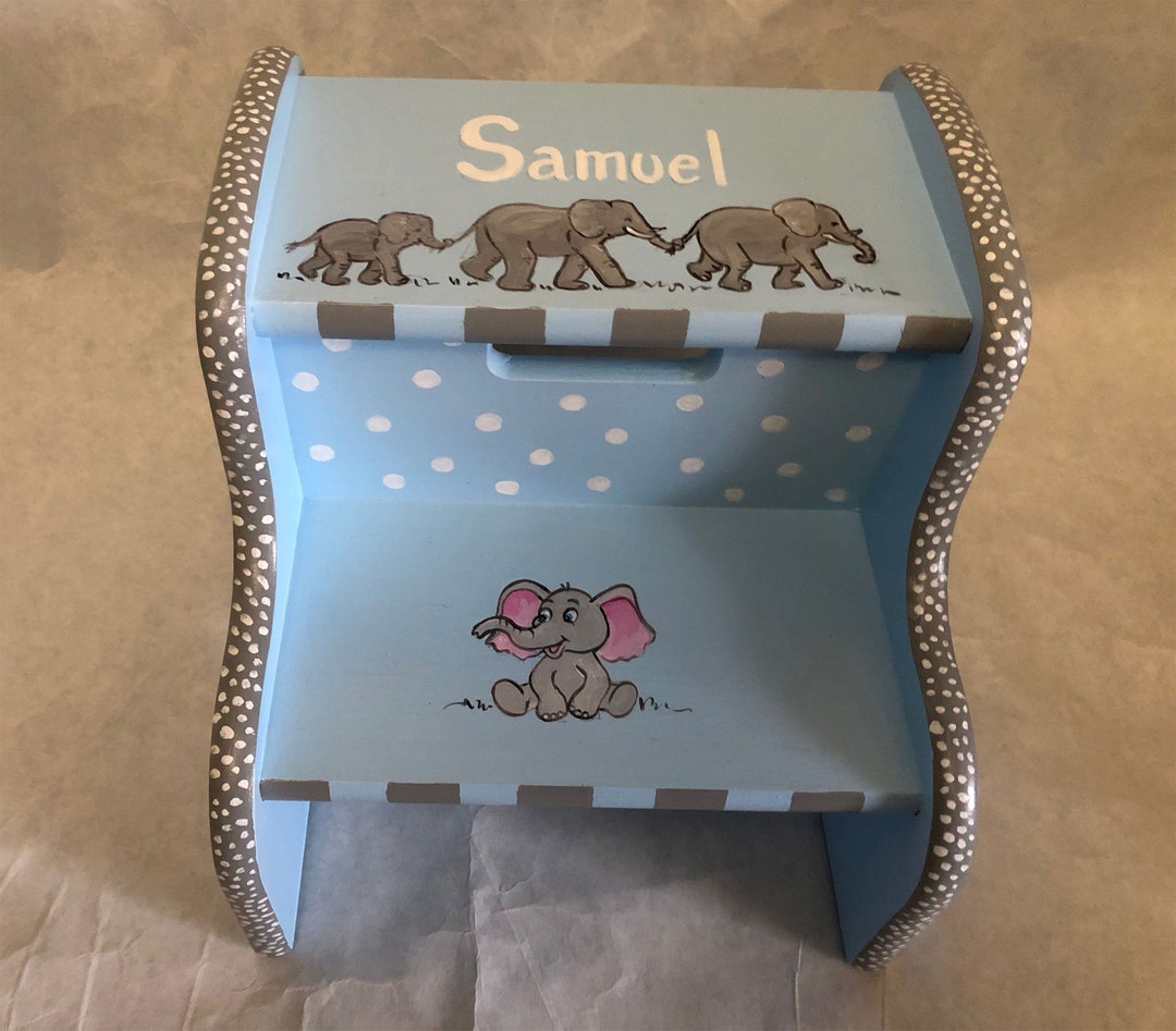 Elephant Step Stool, Child's Hand Painted Step Stool, Kids Personalized ...