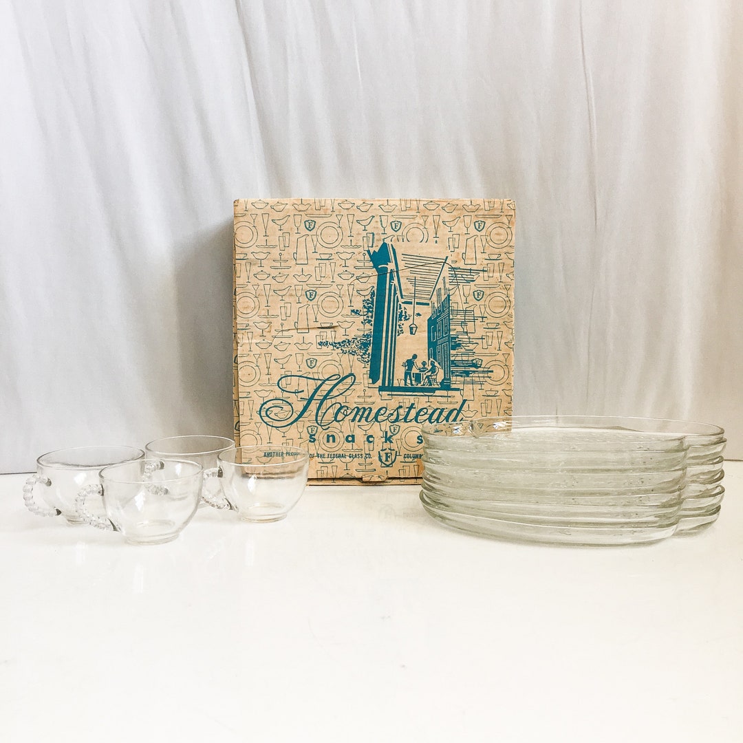 Mid Century Snack Set // Vintage HOMESTEAD Snack Set Federal Glass Co ...