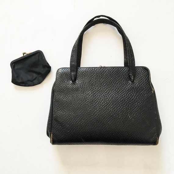 1940s - 50s Black Leather Bag // 1950s - 40s RAMBLER … - Gem