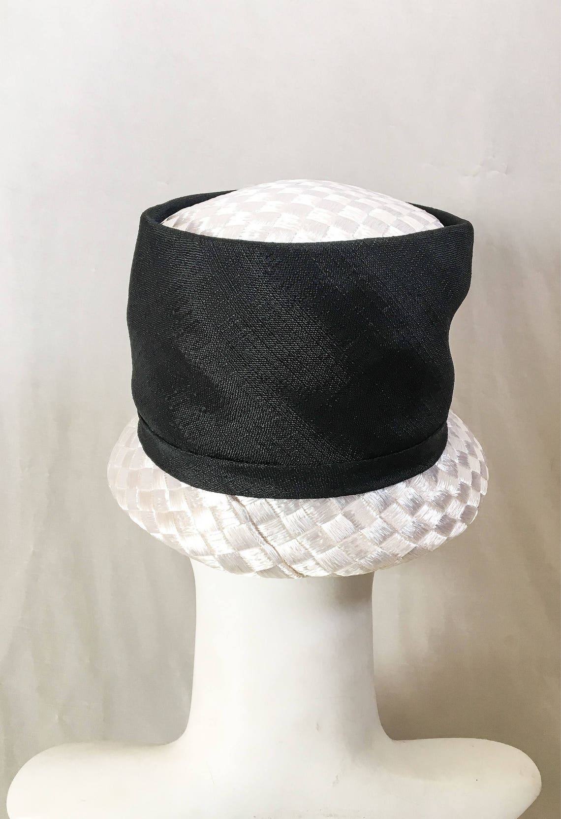 Vintage 50s 60s Black & White Straw Mod Bucket Hat / Mid - Etsy