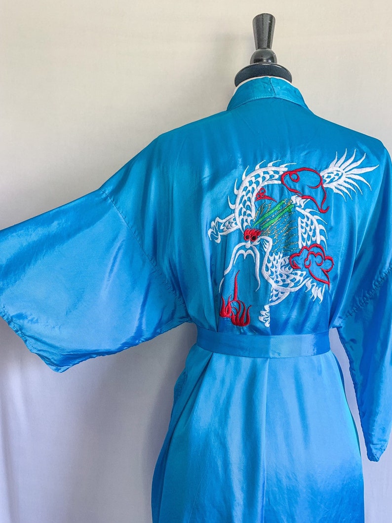 1960s Embroidered Dragon Robe Jacket House Coat / Rayon Silk Robe ...