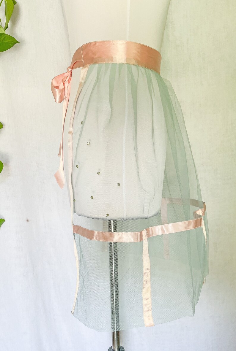 Vintage Apron / Baby Blue & Baby Pink Sheer Tule and Satin Apron W ...