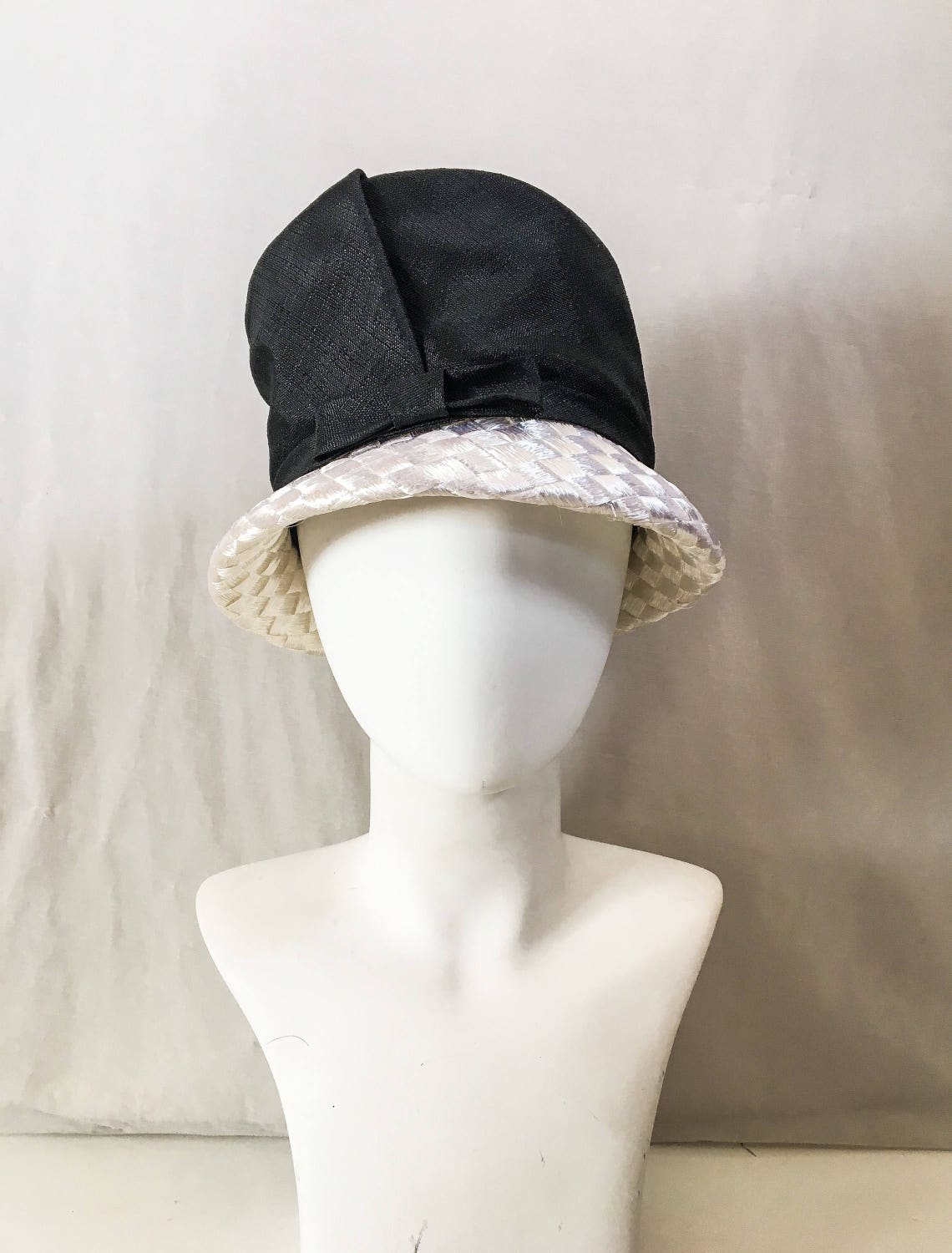 Vintage 50s 60s Black & White Straw Mod Bucket Hat / Mid - Etsy