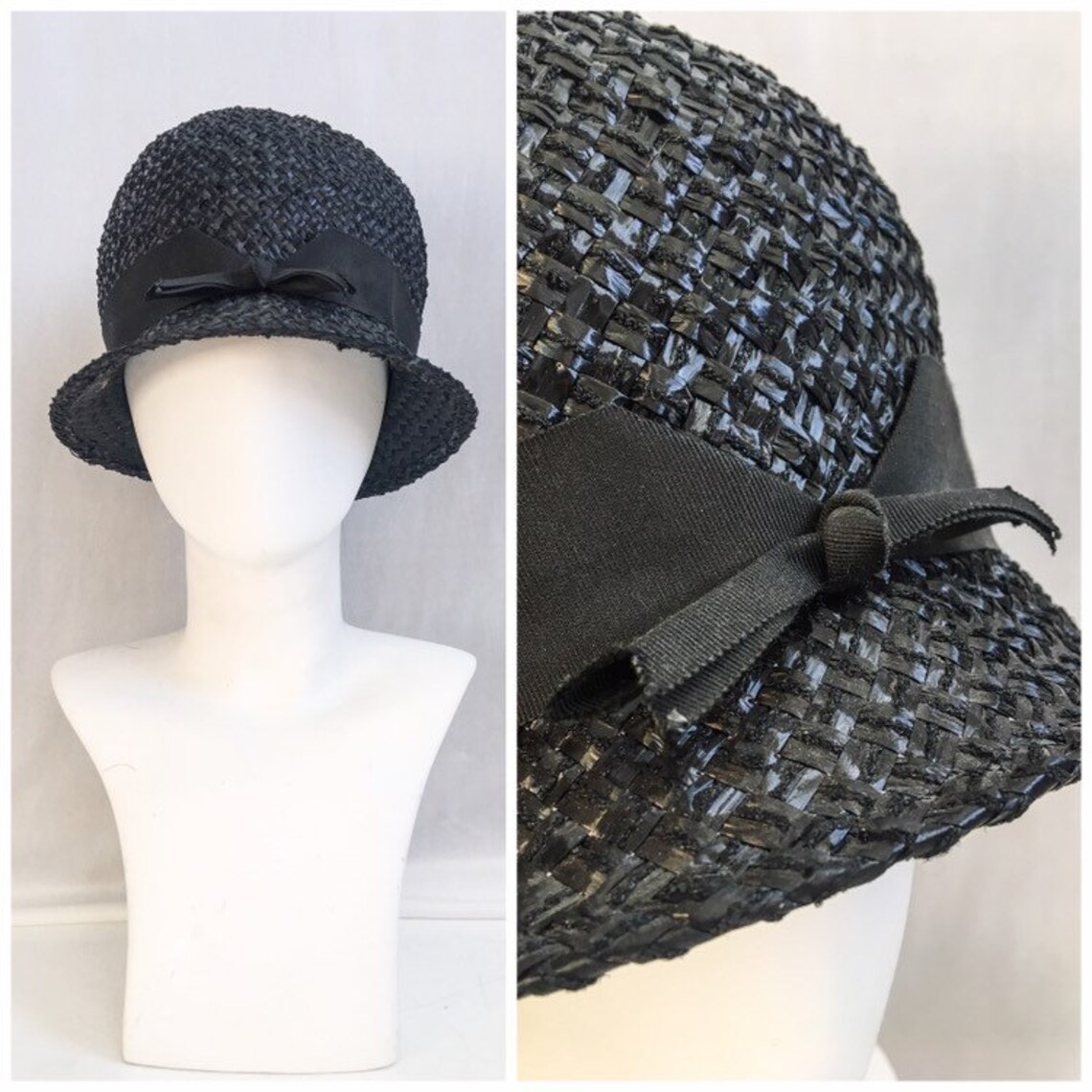 Vintage 50s 60s Black Straw Mod Bucket Hat / Mid Century 1950s - Etsy