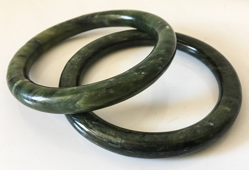 Vintage Jade Bangles // A PAIR of Jade Bangles // Two Matching Dark ...