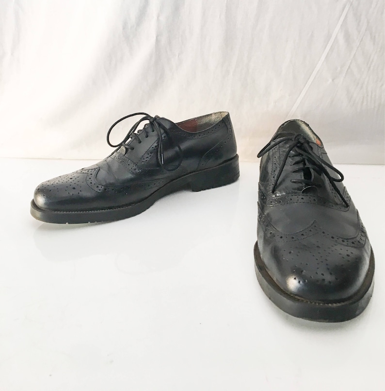 Mens Vintage Shoes // Wingtip Oxfords // Black Wing Tip Brogue - Etsy