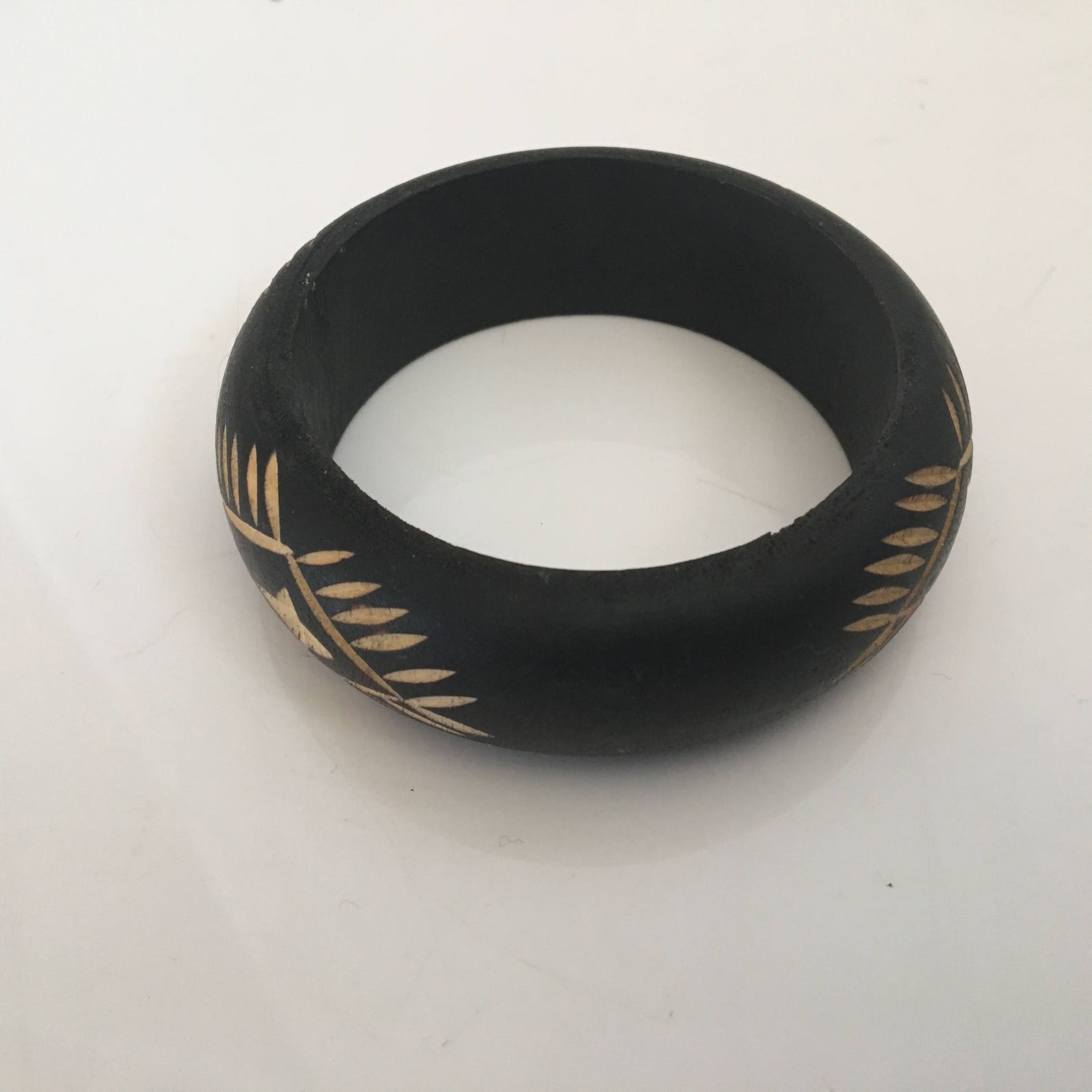Wood Carved Bangle: Chunky Black & Beige Tribal Bangle - Etsy