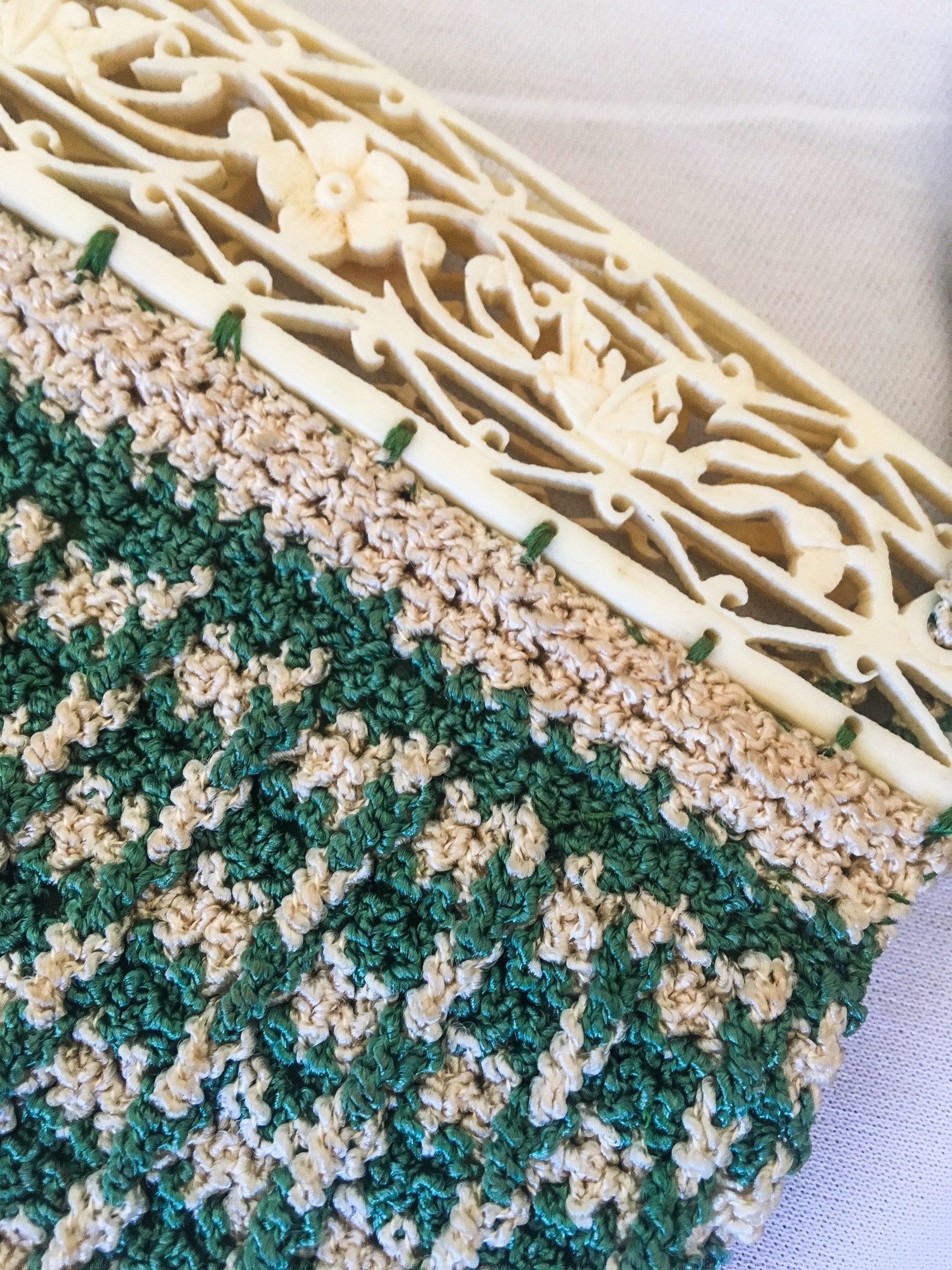 1910 1920s Carved Bone Purse / Ecru Vintage Silk Crocheted | Etsy