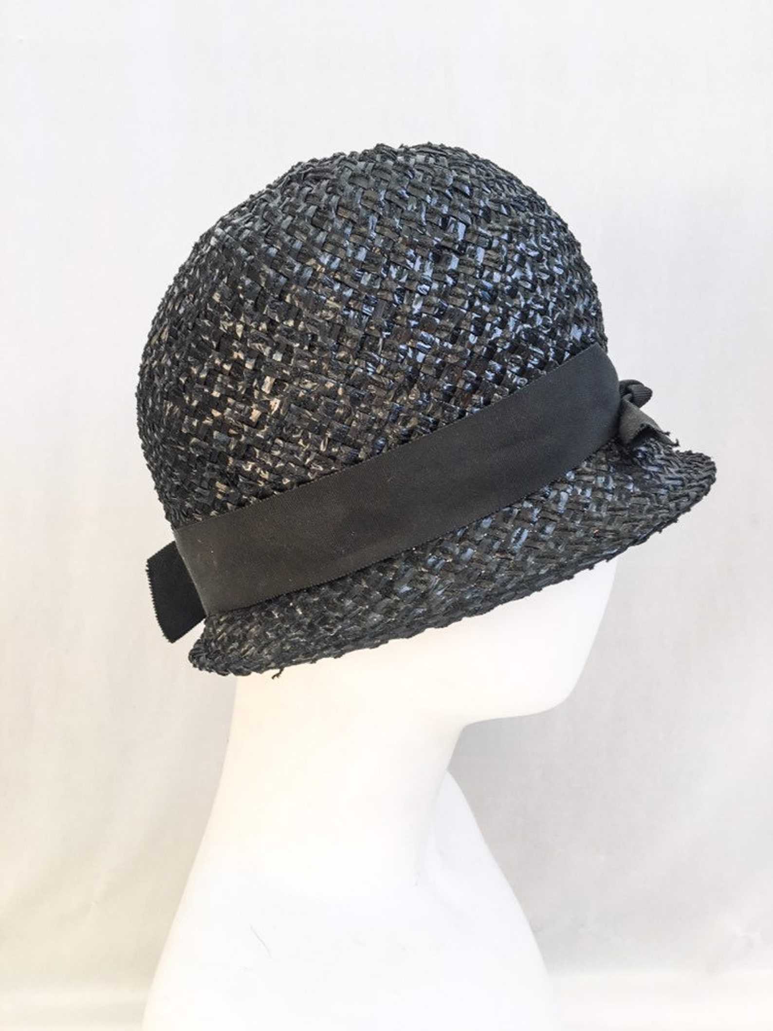 Vintage 50s 60s Black Straw Mod Bucket Hat / Mid Century 1950s - Etsy