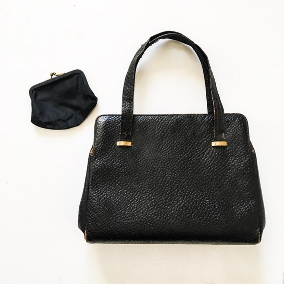 1940s - 50s Black Leather Bag // 1950s - 40s RAMBLER … - Gem